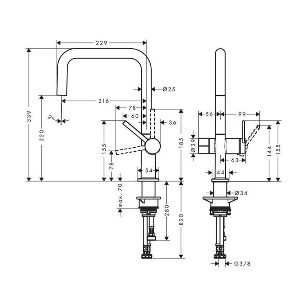hansgrohe Küchenarmatur U 220 Talis M54 | mit Geräteabsperrventil ...